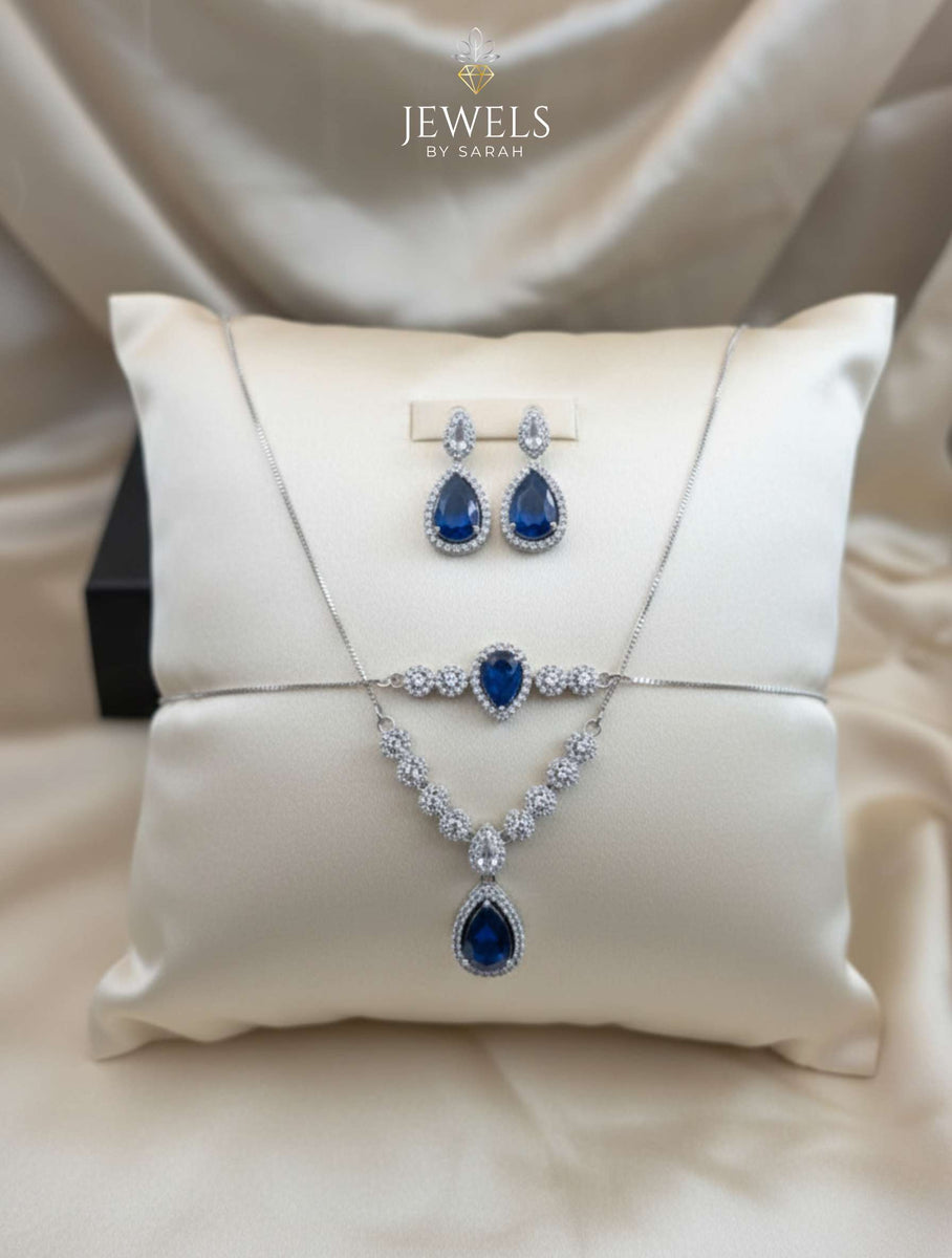 1 Karat Silver Plated Zircon Set | Red, Blue, Green & Silver Jewellery ...